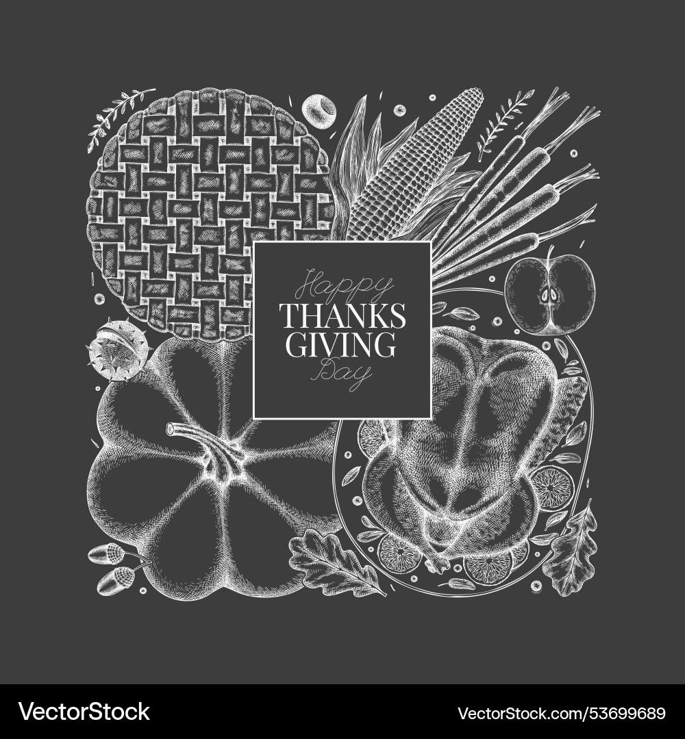Hand drawn chalk board thanksgiving menu design Vector Image