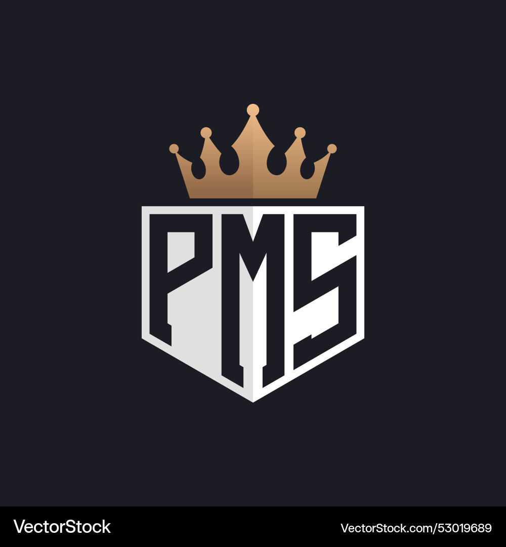 Luxury pms logo with crown elegant initials Vector Image