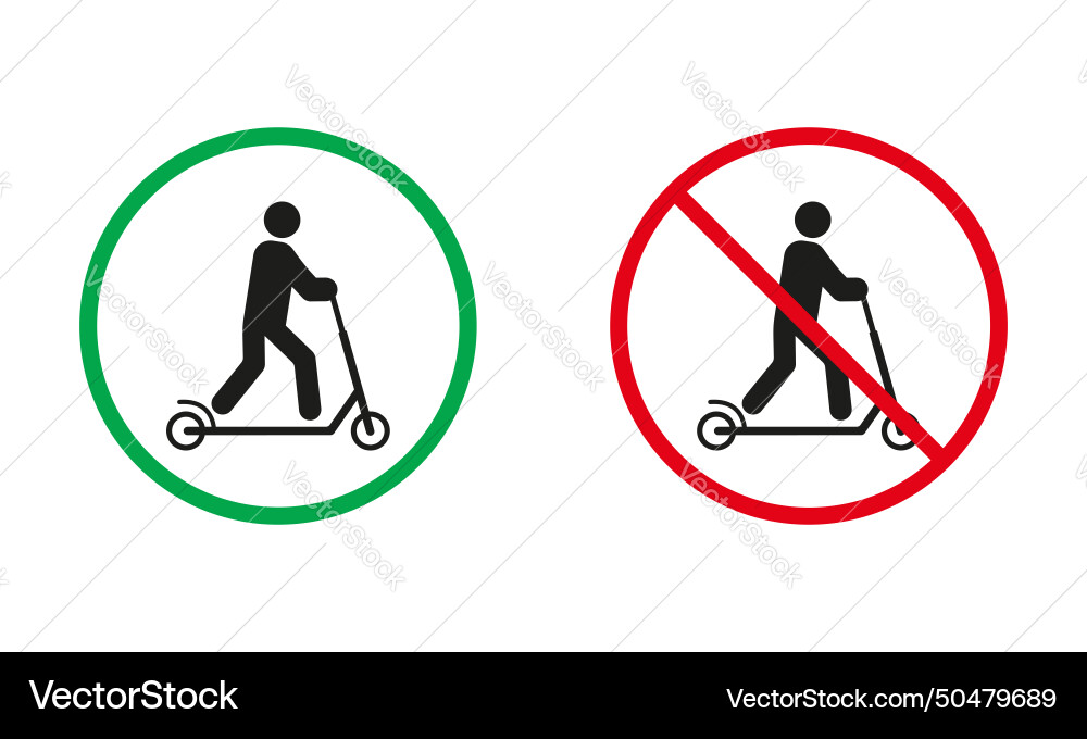 Push scooter warning sign set man on kick Vector Image