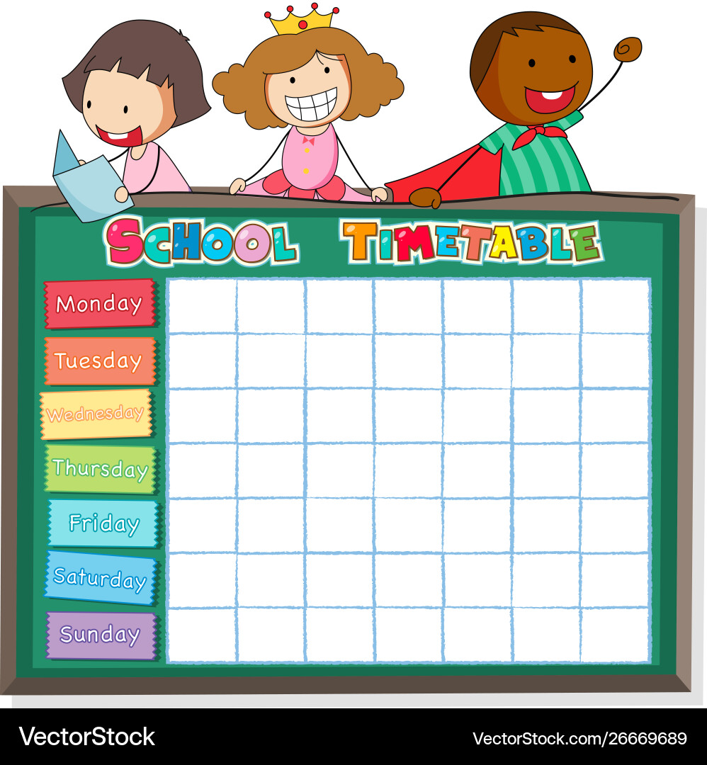 School timetable template with boys and girls Vector Image