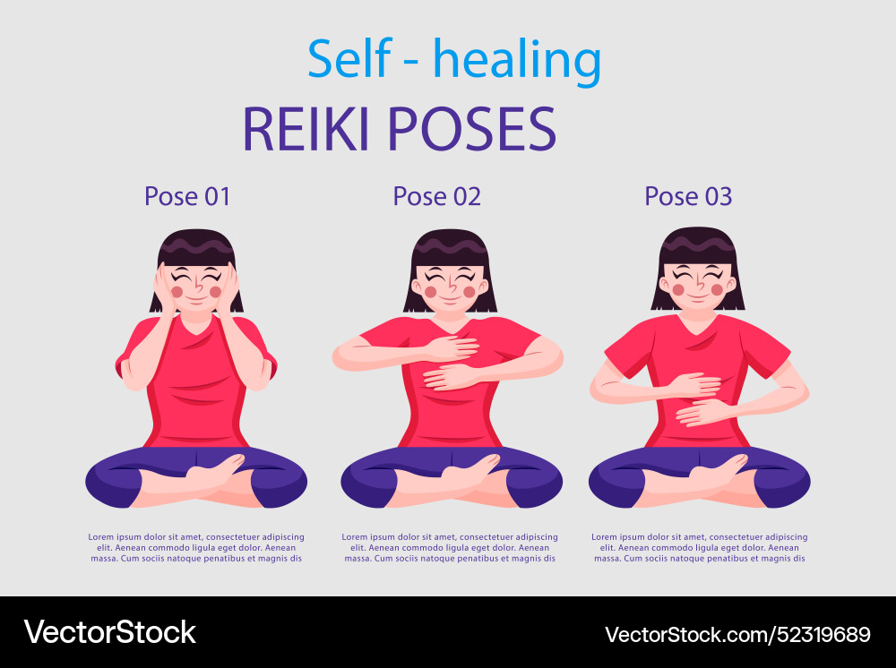 Self-healing reiki poses Royalty Free Vector Image