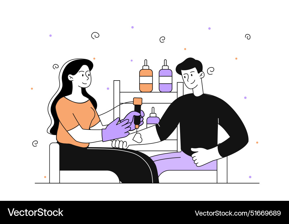 Tattoo master with client woman gets Royalty Free Vector