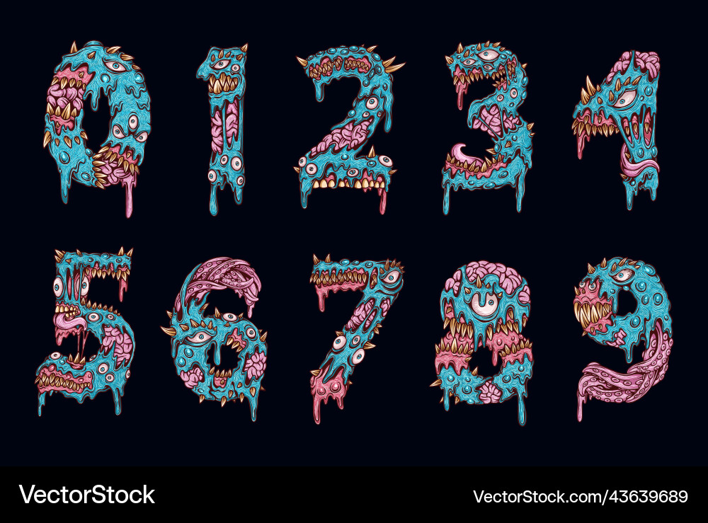 Zombie numbers zero to nine sets by grouping each Vector Image