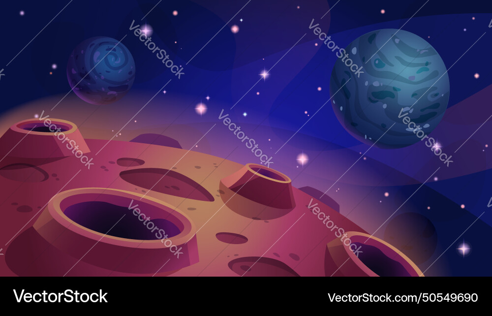 Alien planet surface with craters Royalty Free Vector Image