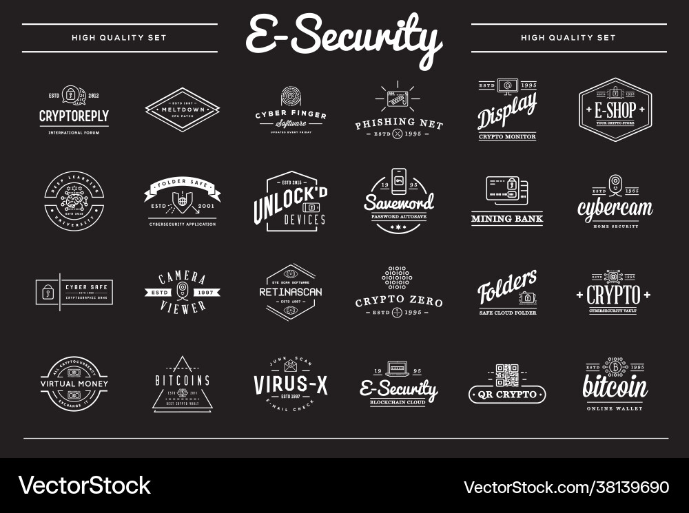 Big set cyber security identity badges Royalty Free Vector