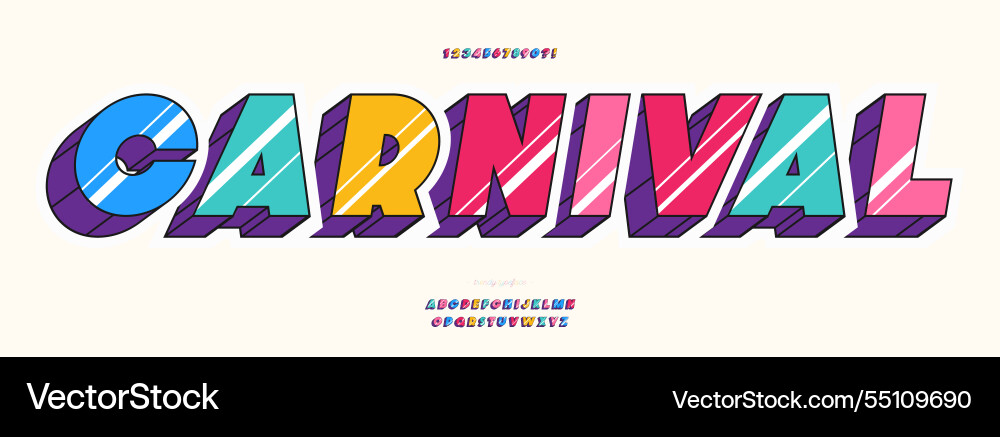 Carnival font 3d bold colorful style Royalty Free Vector