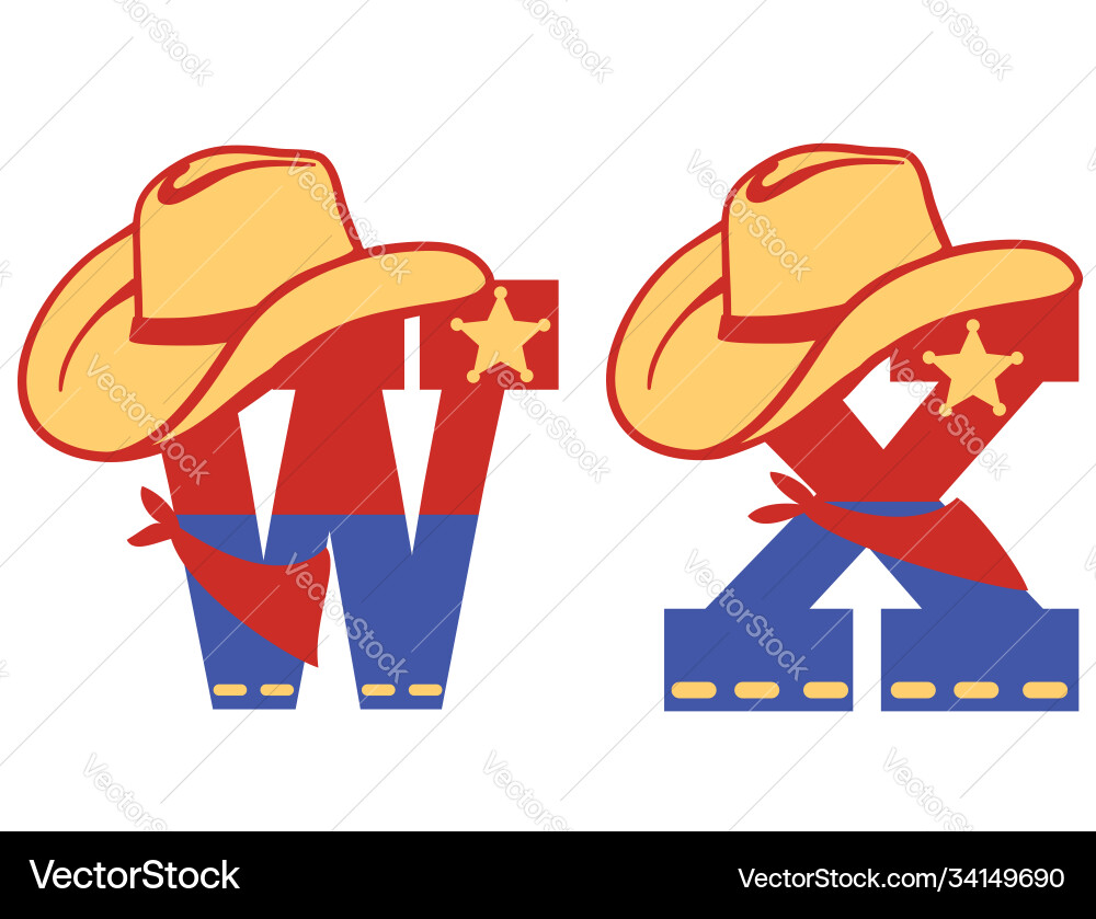 English alphabet letter w and x Royalty Free Vector Image