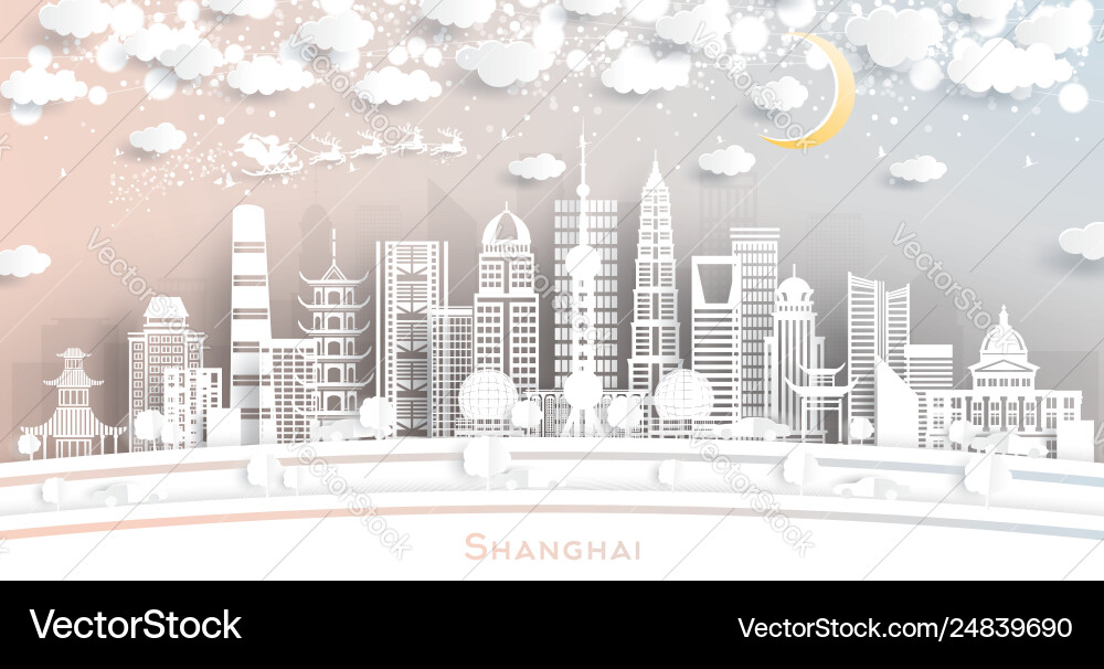 Shanghai Skyline Paper Cut Art Royalty Free Vector Image