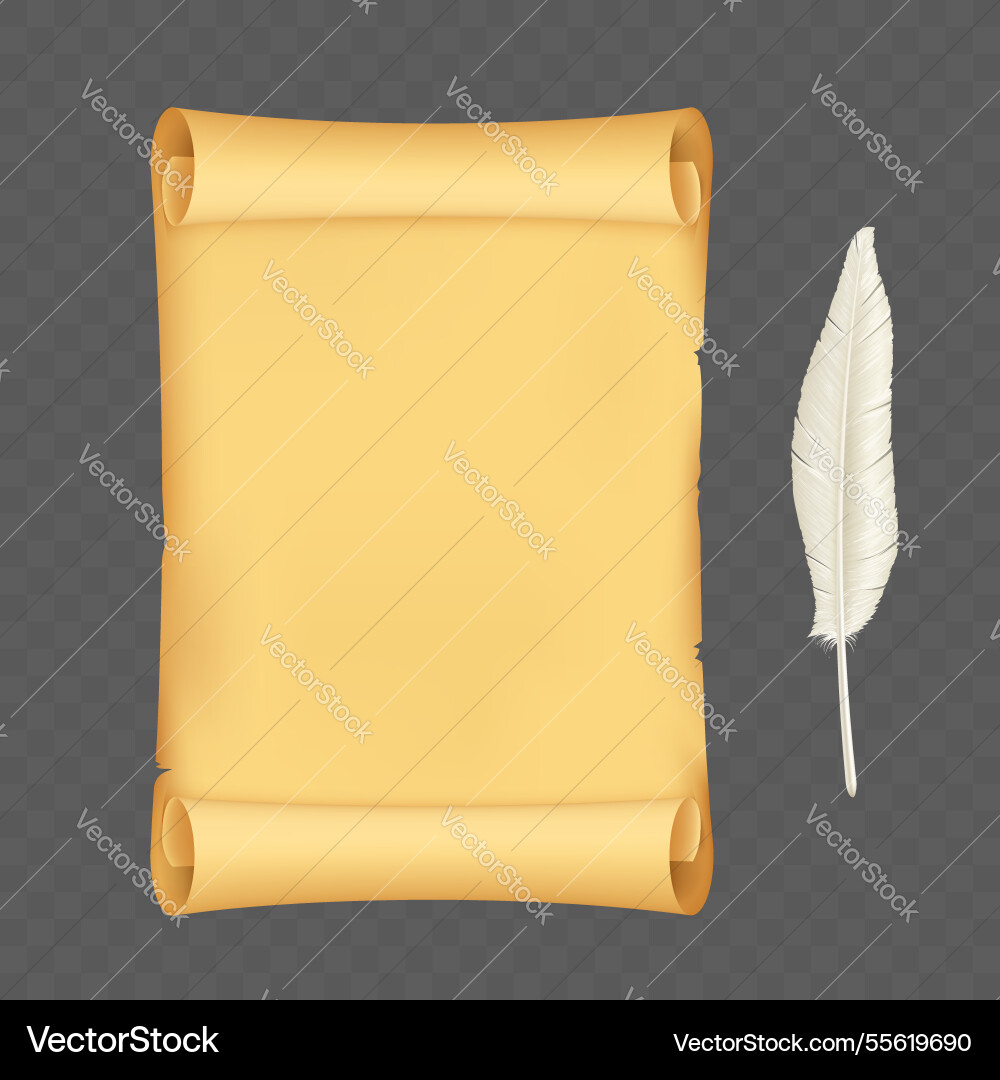 Vintage paper scroll with ink feather pen Vector Image
