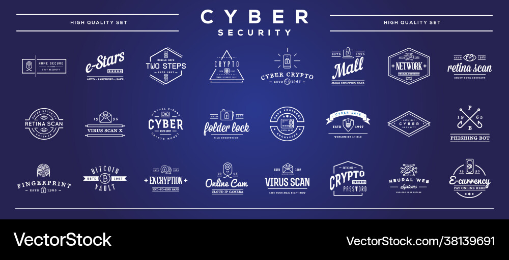 Big set cyber security identity badges Royalty Free Vector