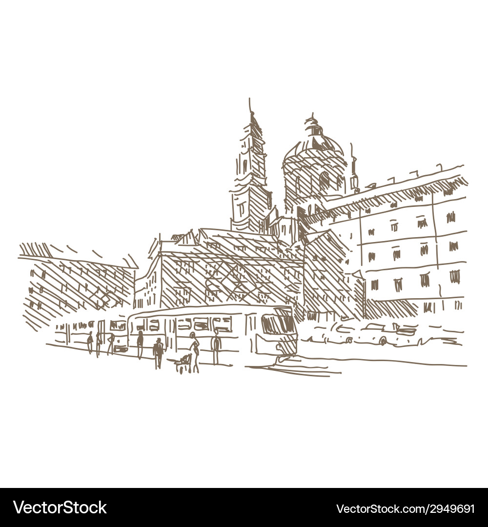 City drawing Royalty Free Vector Image - VectorStock