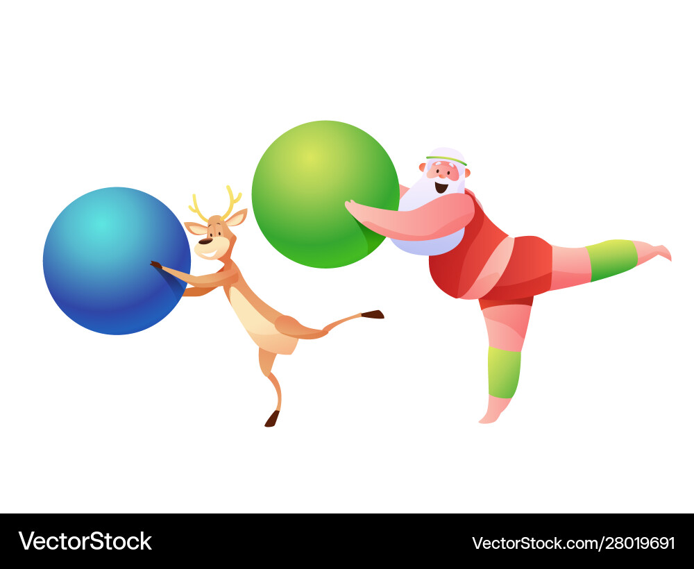 Funny santa and reindeer doing sport Royalty Free Vector