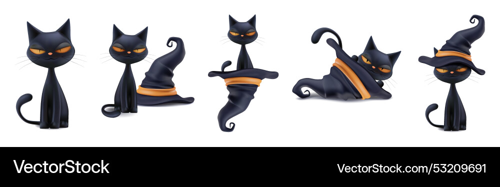 Halloween black witch cat in wizard hat sticker Vector Image