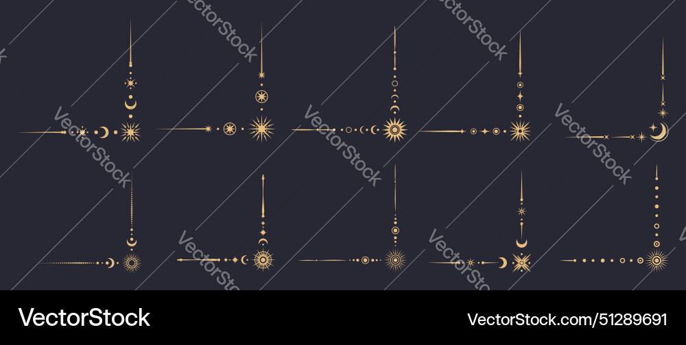 Magic celestial border corners elegant set Vector Image