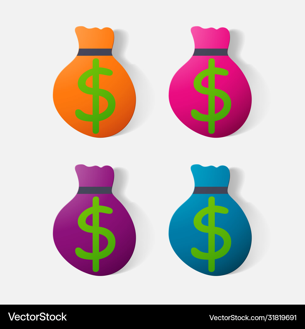 Paper clipped sticker bag money Royalty Free Vector Image