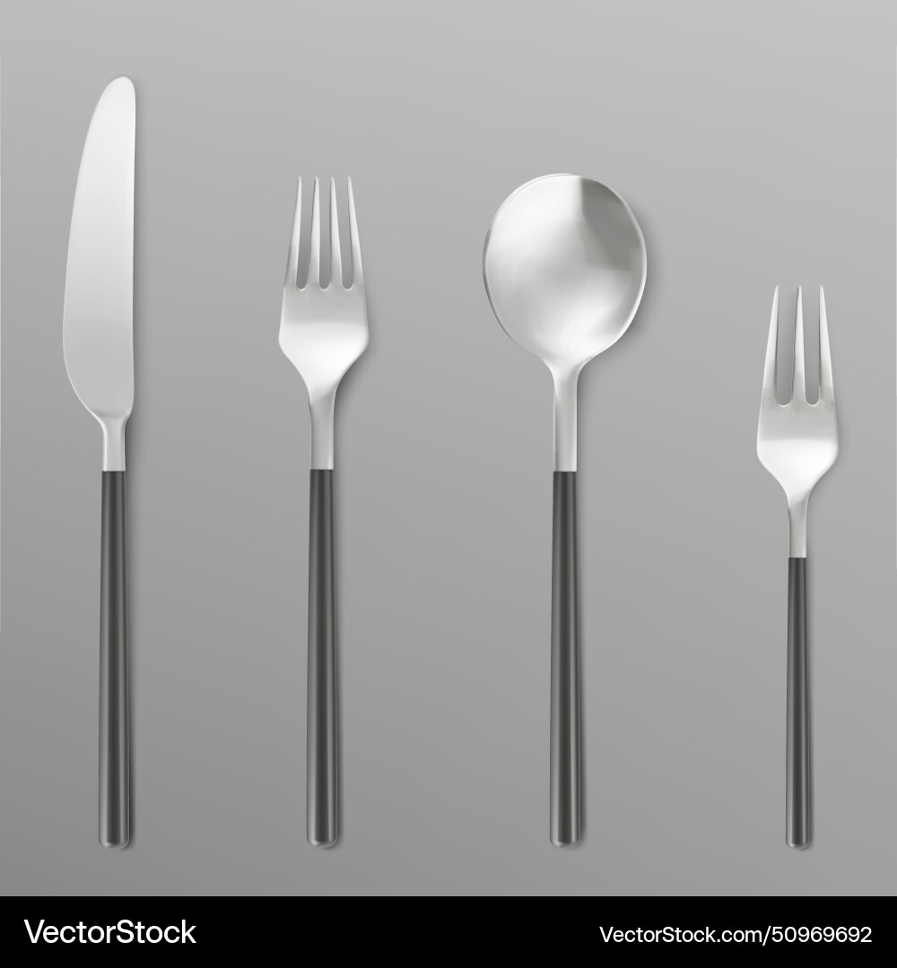 3d set of fork knife and spoon isolated on white Vector Image