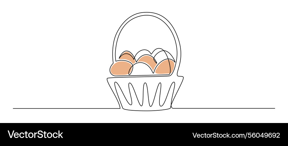 Basket with easter eggs in one continuous line Vector Image