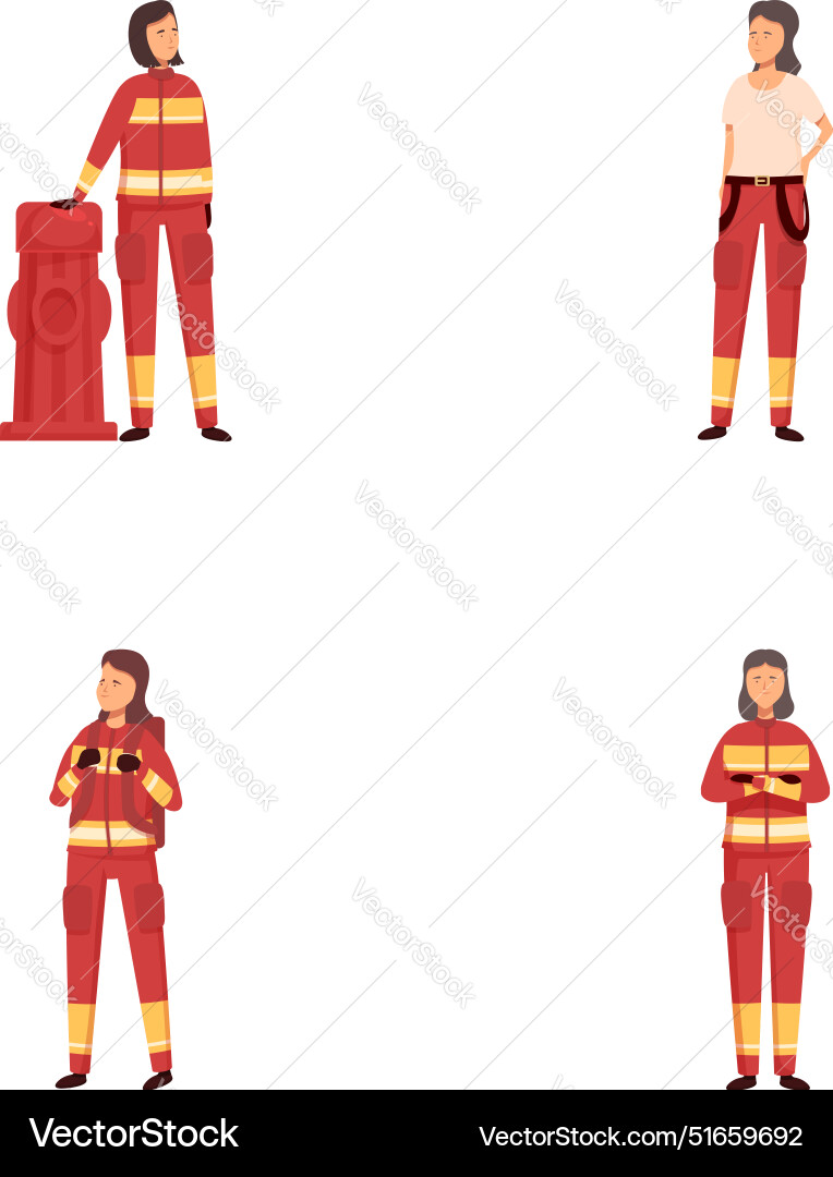 Diverse set of firefighter characters in uniform Vector Image