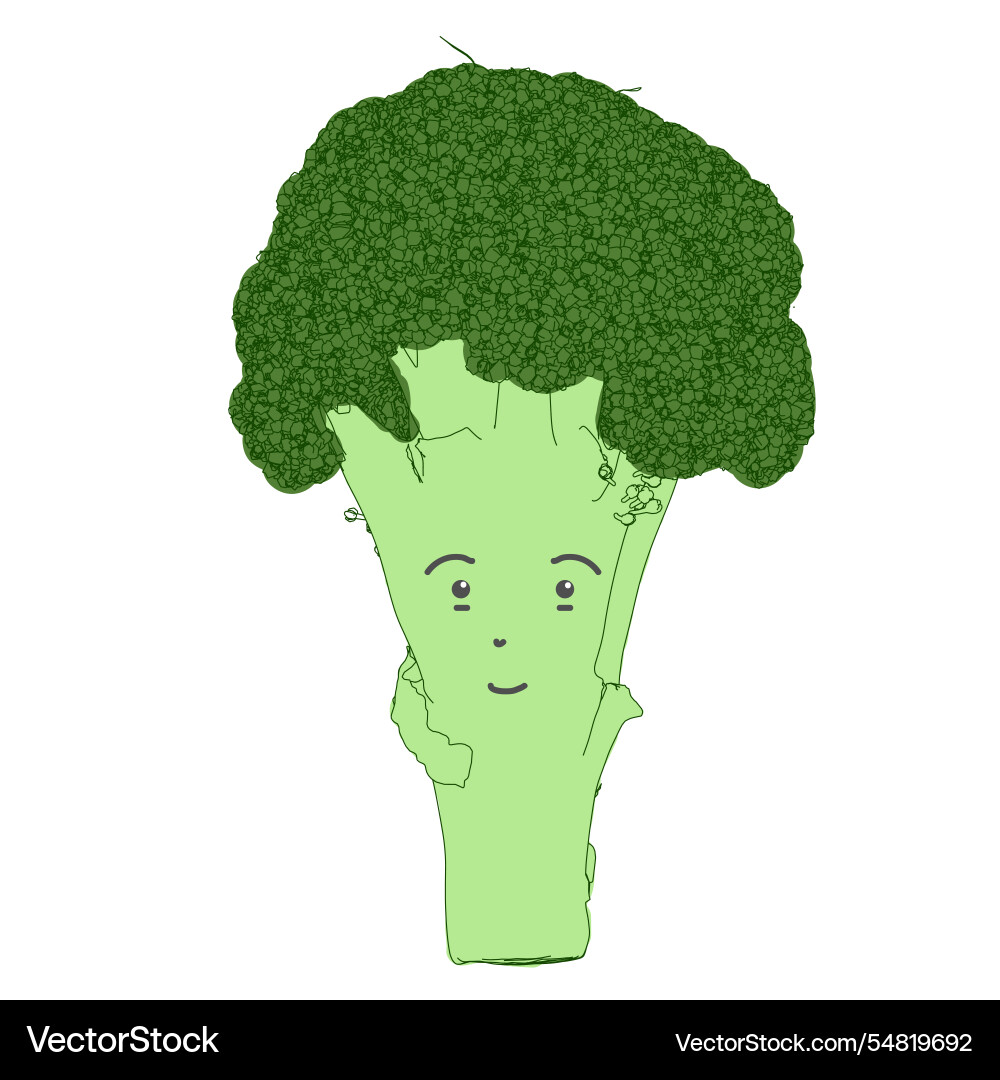 Green broccoli outline with cheerful face Vector Image