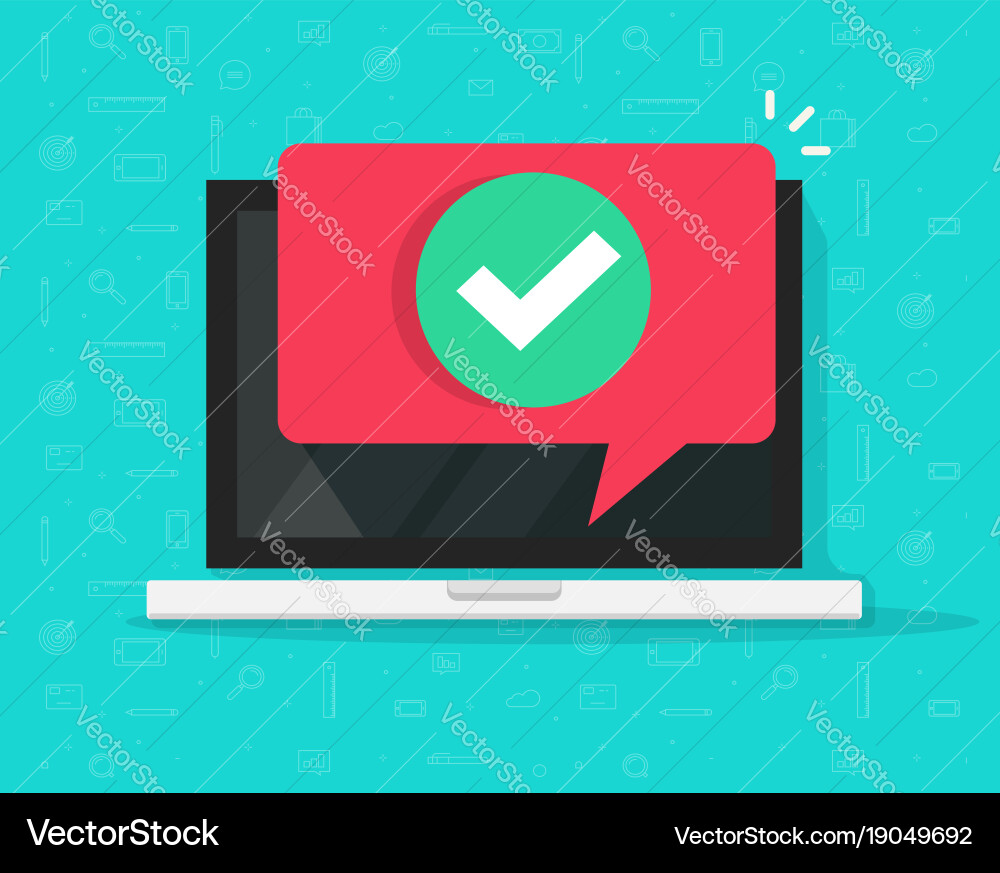 Laptop with checkmark or tick notification Vector Image
