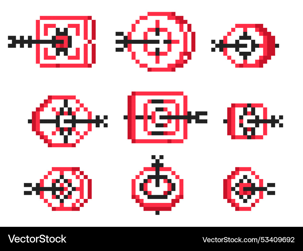 Pixel target and arrow retro 8 bit video game Vector Image