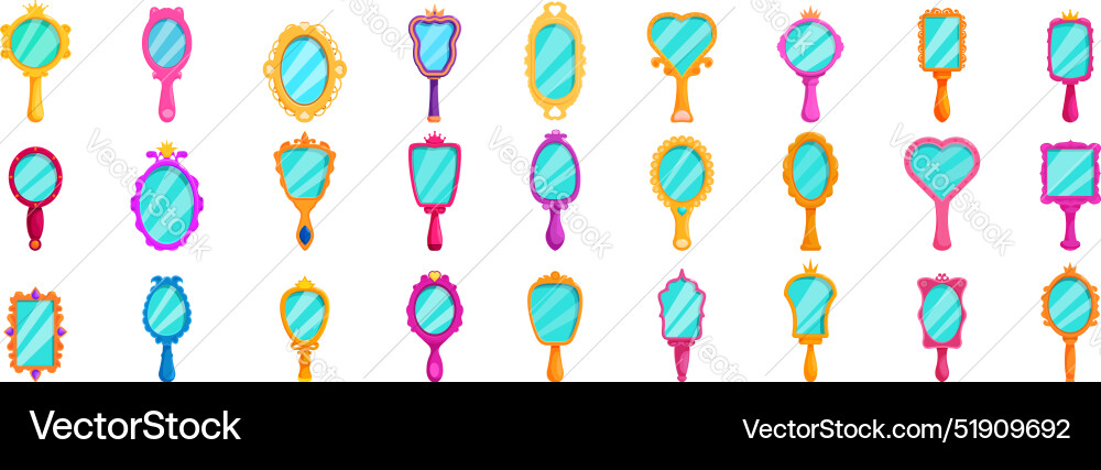 Princess mirror icons set collection Royalty Free Vector