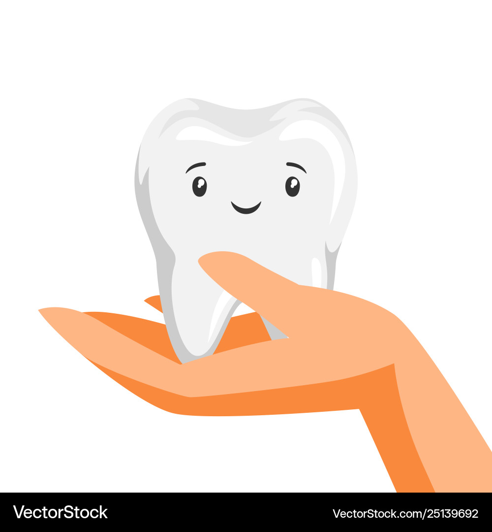 Smiling tooth on hand Royalty Free Vector Image