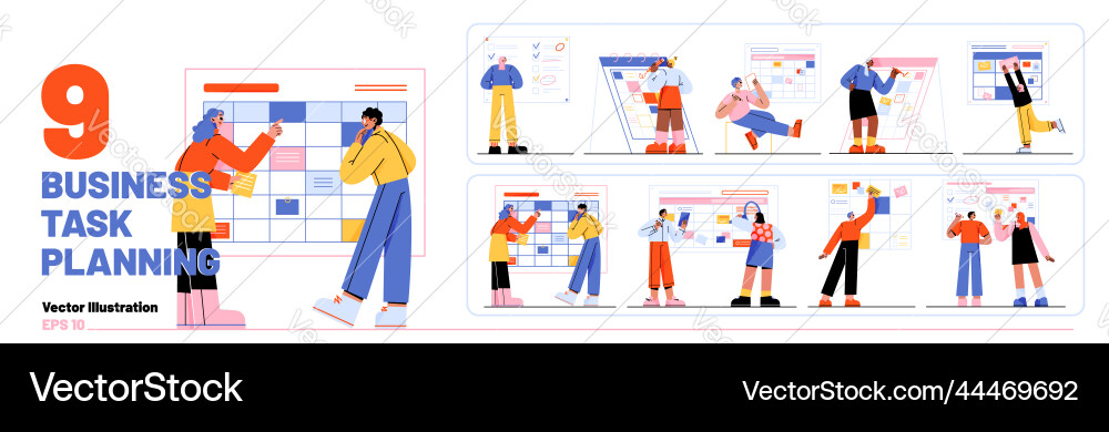 Tasks schedule set with business people planning Vector Image