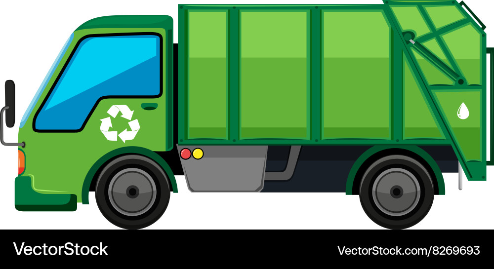Garbage truck in green color Royalty Free Vector Image