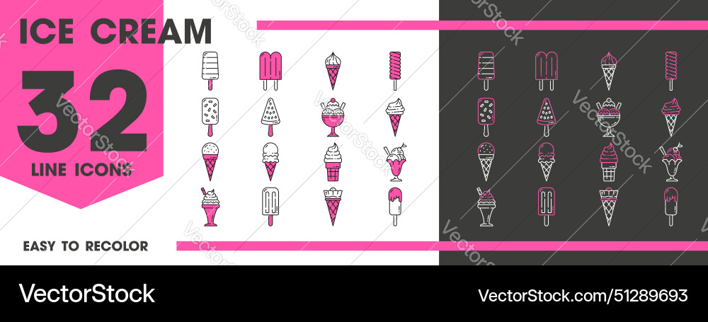 Ice cream line icons isolated signs set Royalty Free Vector