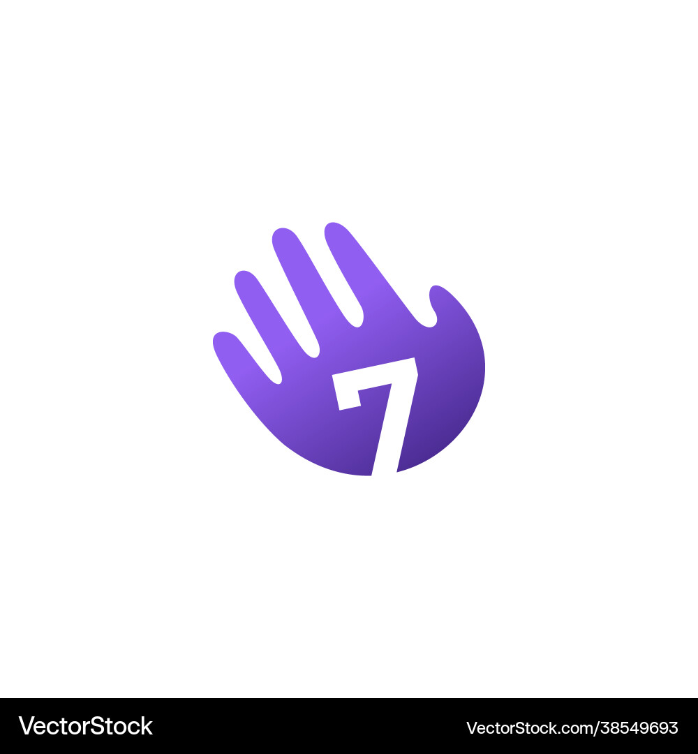 Number seven 7 hand palm hello logo icon Vector Image