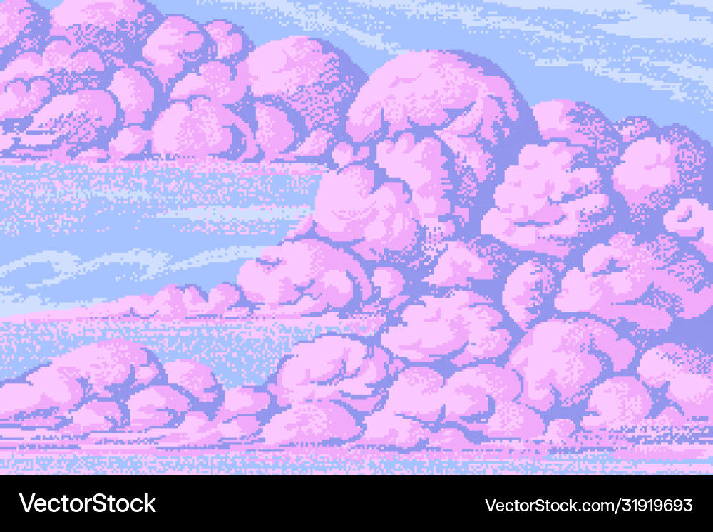 Pixel art clouds 8 bit objects pink magic sky Vector Image