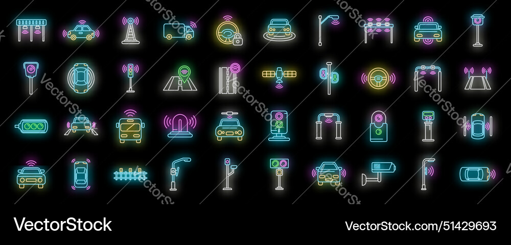 Road sensors icons set neon Royalty Free Vector Image