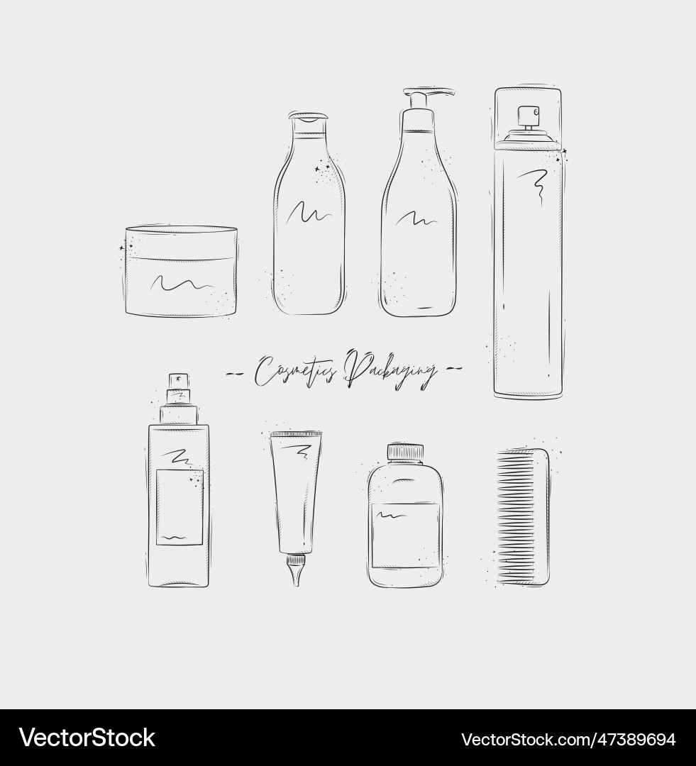 Hair cosmetics packaging containers drawing Vector Image
