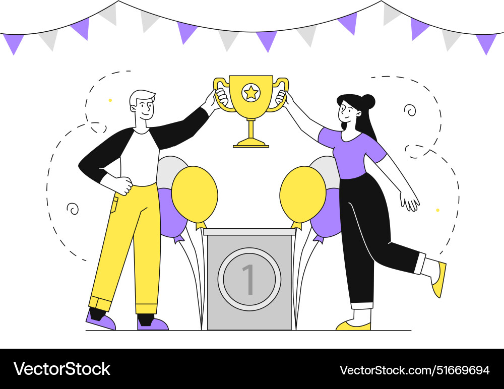 Winners with cup man and woman trophy Royalty Free Vector