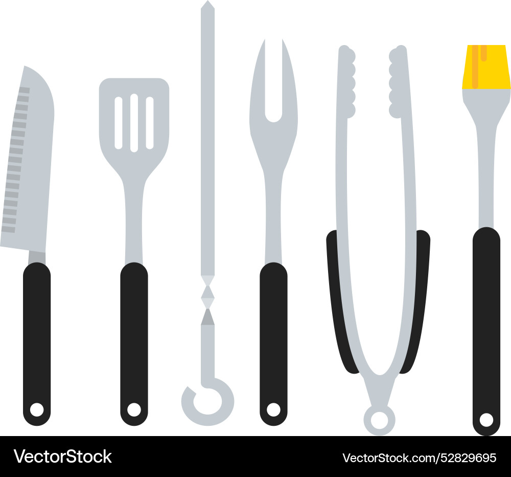 Barbecue tools set knife and spatulas with grill Vector Image