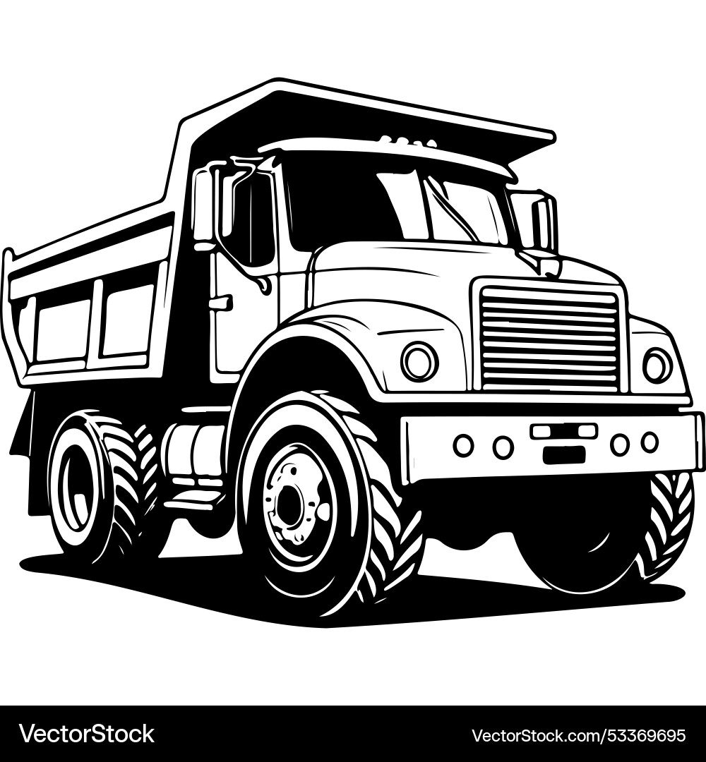 Black dump truck monochrome hand drawn line Vector Image