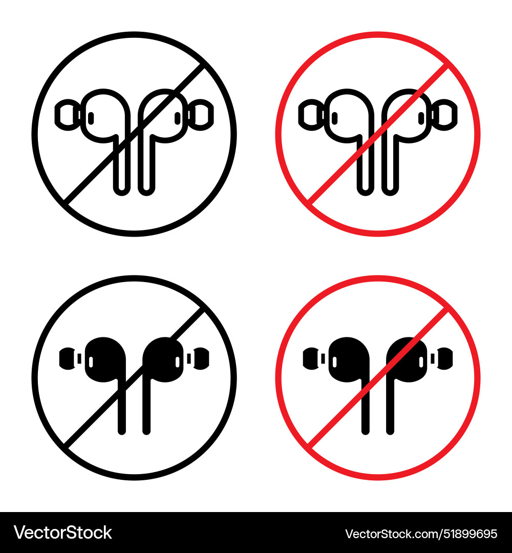No earbuds allowed sign for safety regulations Vector Image