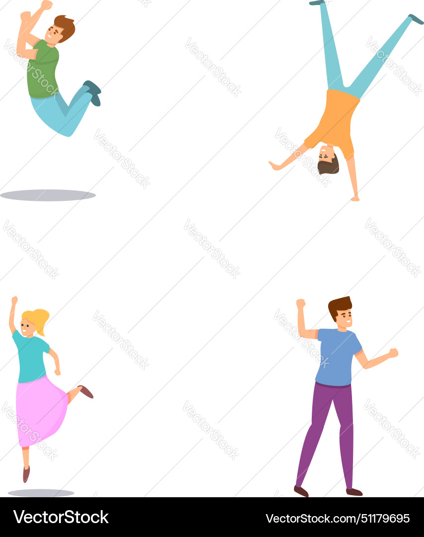 Overactive people icons set cartoon guy Royalty Free Vector