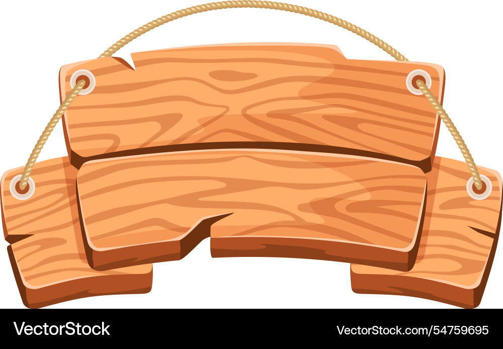 Three light brown wooden signboards hanging Vector Image