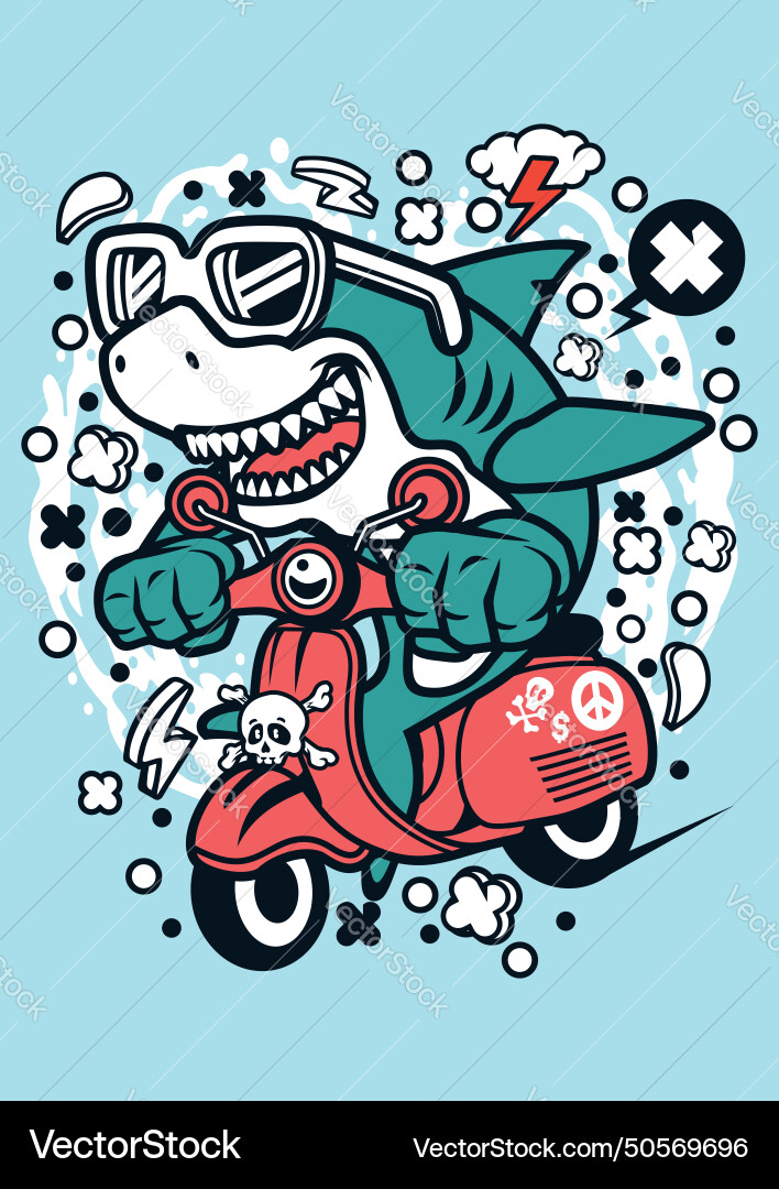 Shark scooterist Royalty Free Vector Image - VectorStock