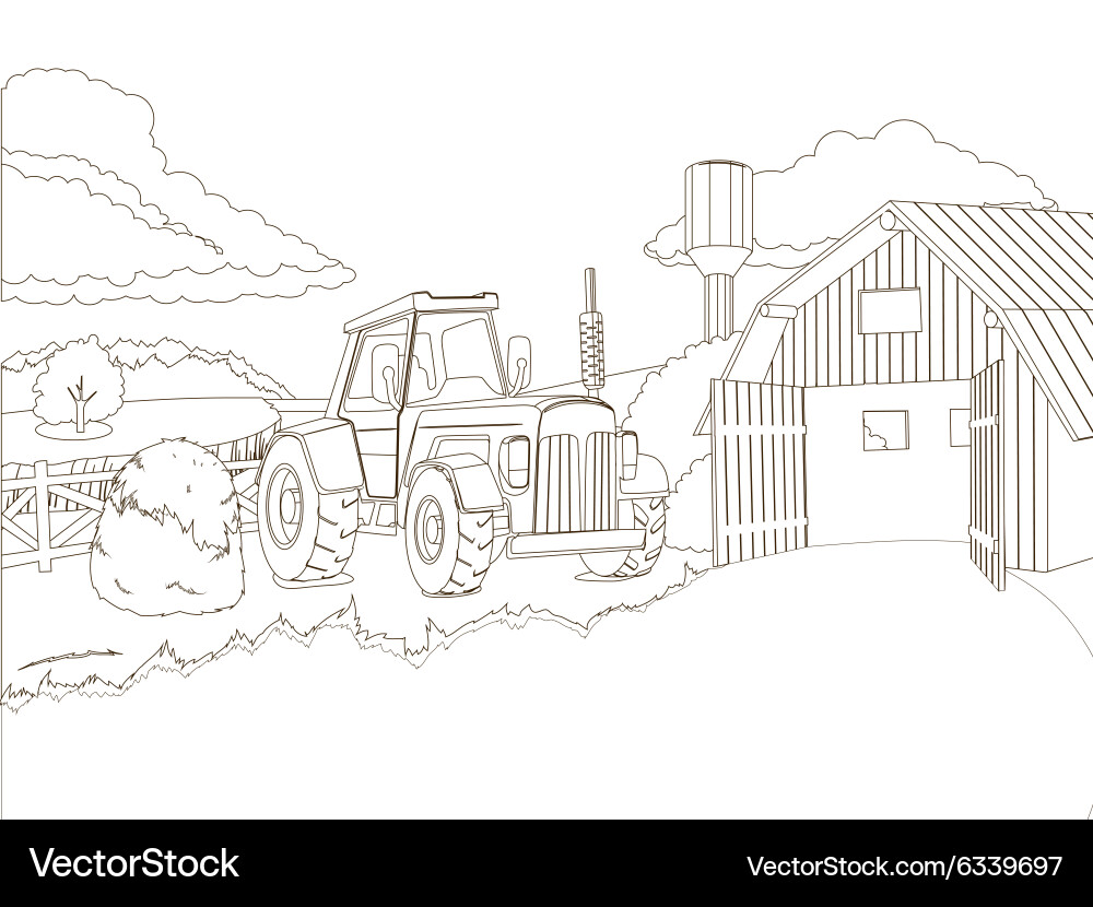 Farm Tractor Coloring Page Royalty Free Vector Image