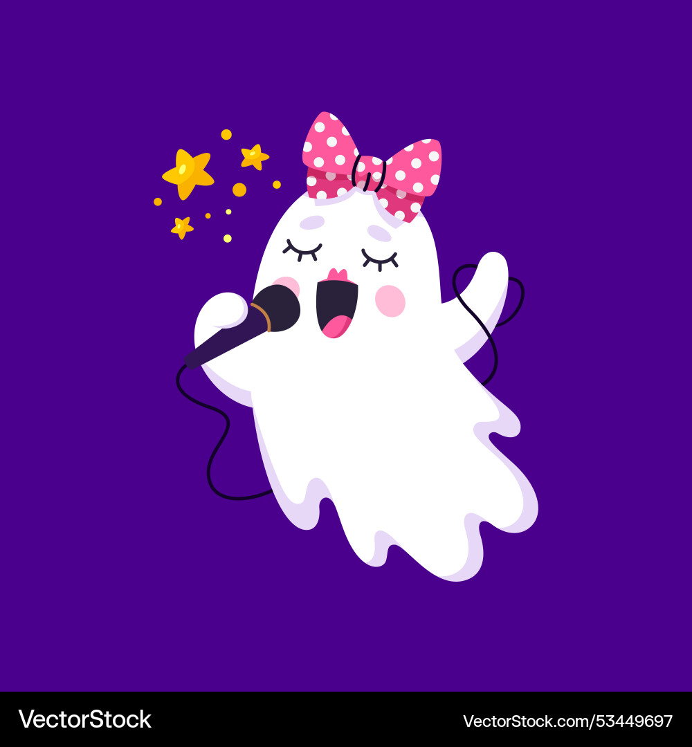 Halloween kawaii ghost singing with microphone Vector Image