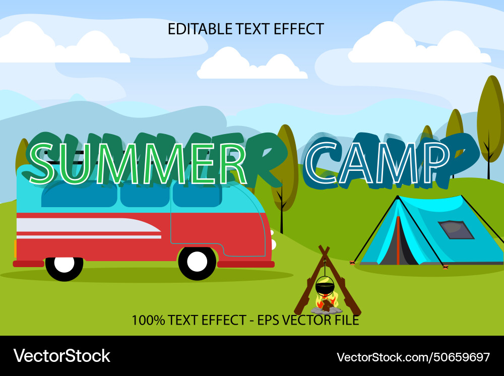Summer camp text effect modern style Royalty Free Vector
