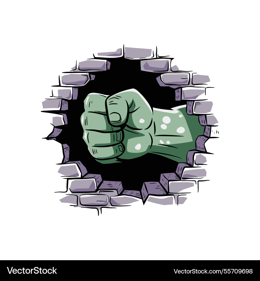 A fist hand breaking brick wall isolated Vector Image