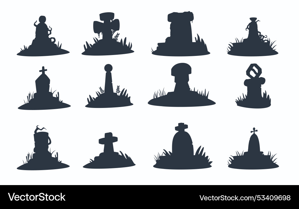 Black gravestone icons empty tombstone Royalty Free Vector
