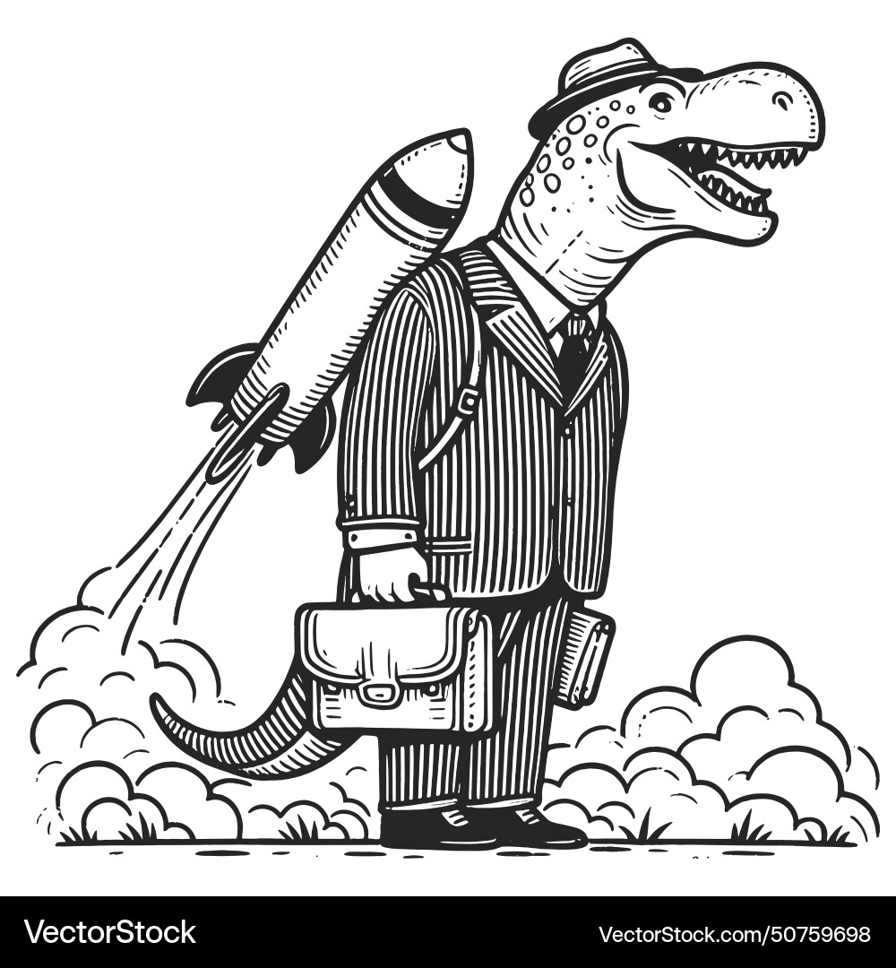 Business dinosaur with rocket Royalty Free Vector Image