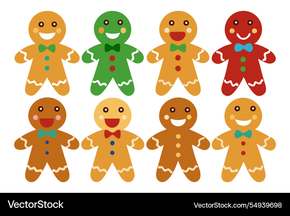Cartoon style gingerbread set isolated flat Vector Image
