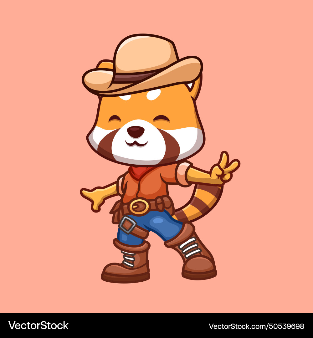 Cowboy red panda cute cartoon character Royalty Free Vector