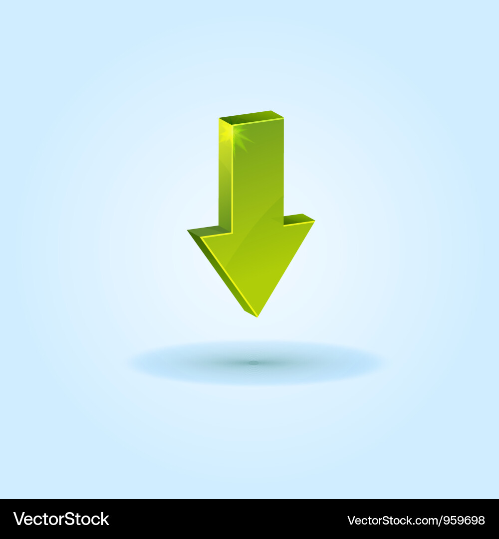 Green down arrow symbol isolated on blue Vector Image